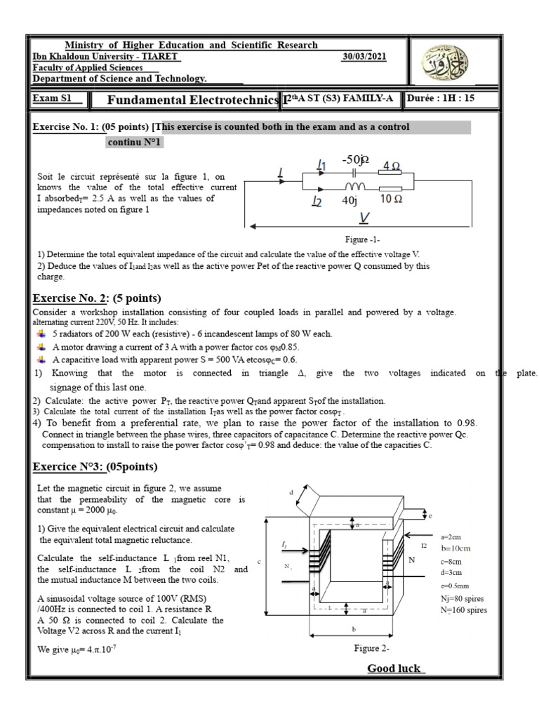 Electrotechnics Exam Exercises and Solutions | PDF | Inductor | Inductance