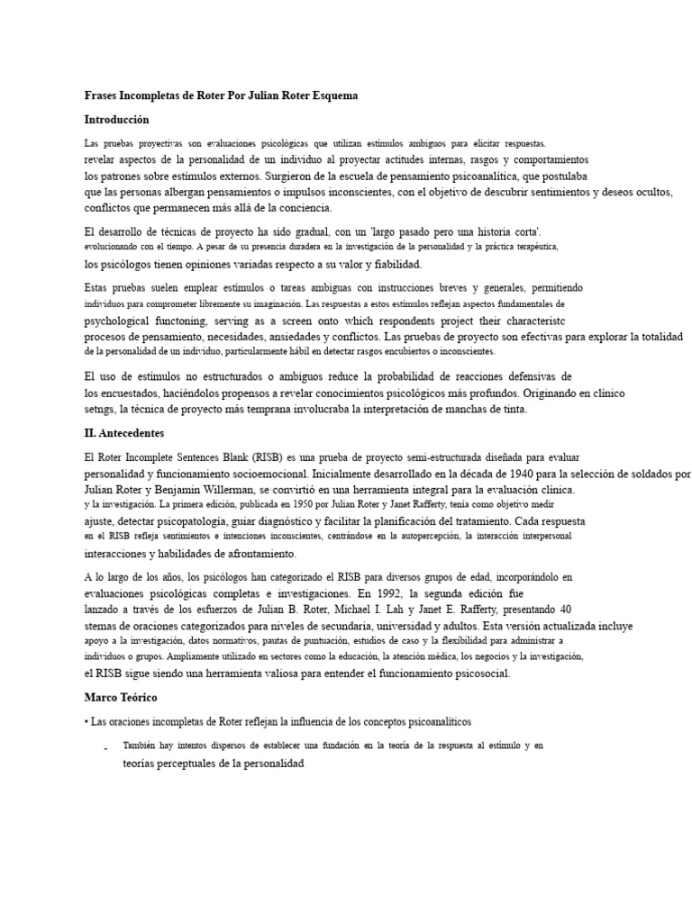 Frases Incompletas de Rotter por Julian Rotter Esquema | PDF | Validez ...