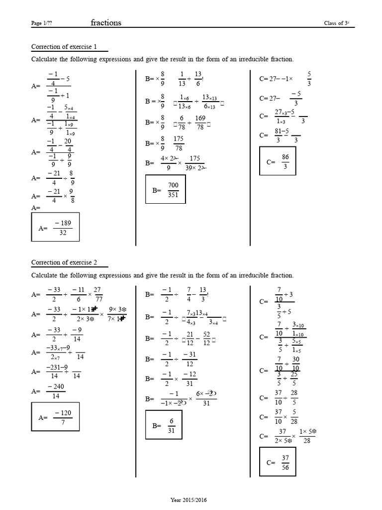 fractions-corrected-series-of-exercises-4 | PDF | Division (Mathematics ...