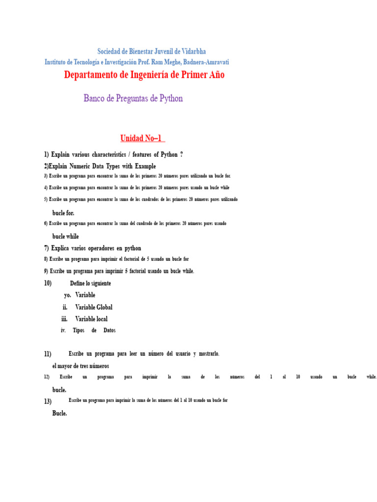 Banco de Preguntas de Python 11 | PDF | Python (lenguaje de programación) | Flujo de control