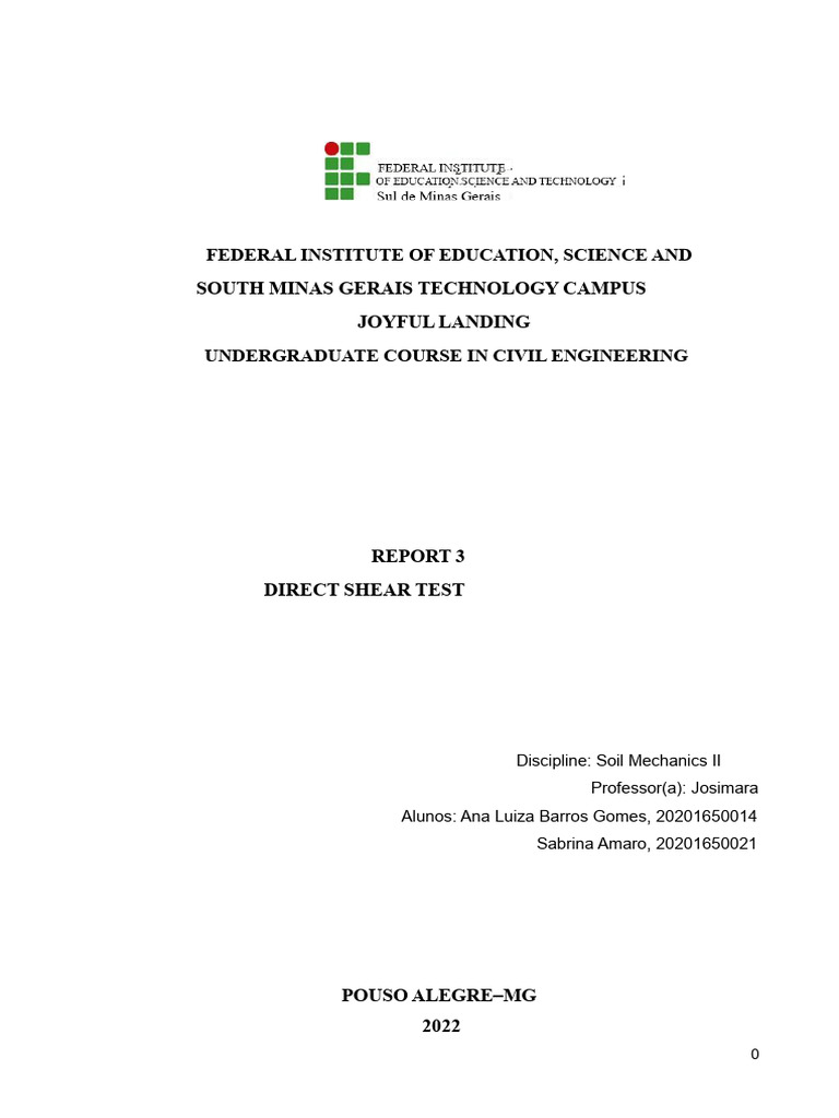 Shear Report - Ana Luiza, 20201650014 Sabrina, 20201650021 | PDF | Soil ...