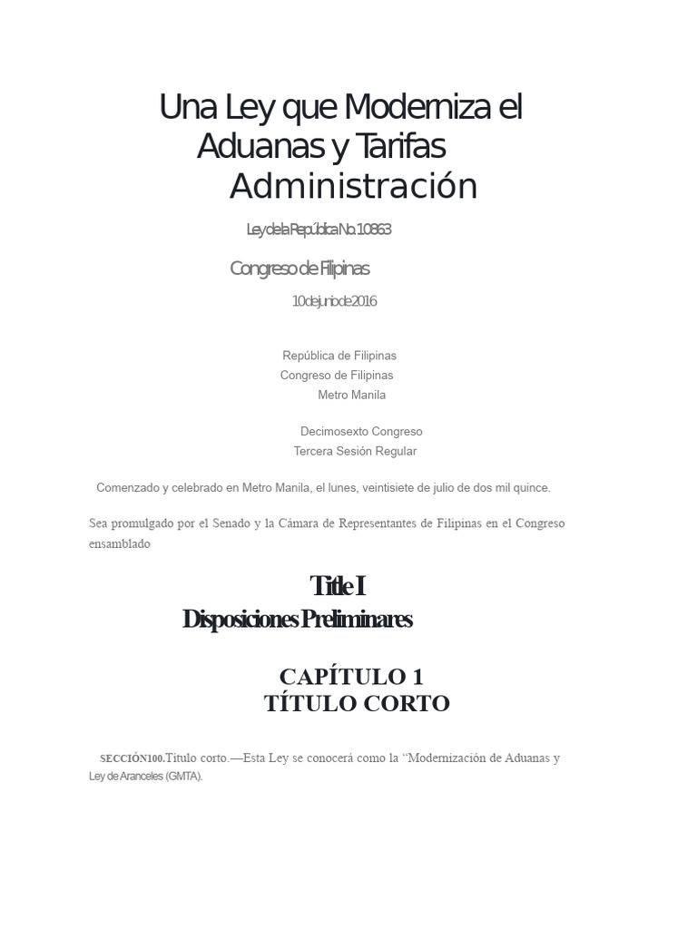 CMTA RA 10863 - Una Ley que Moderniza la Administración de Aduanas y ...