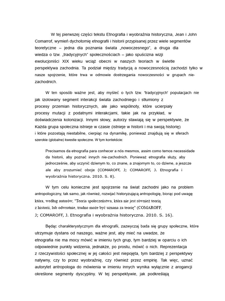 Recenzja - Etnografia I Wyobraźnia Historyczna - Jean I John Comaroff | PDF