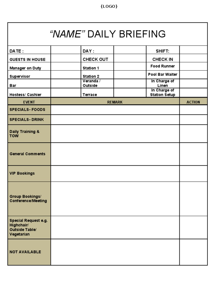 Daily F&B Briefing Template | PDF