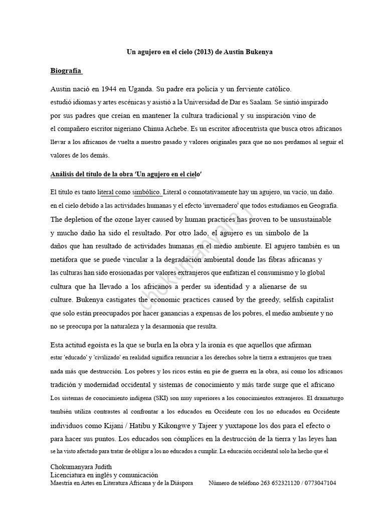Notas de Un Agujero en El Cielo | PDF | Agua | Entorno natural