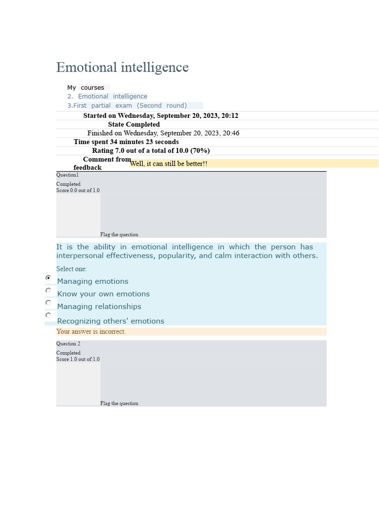 Emotional Intelligence First Partial Exam (Second Round) | PDF ...