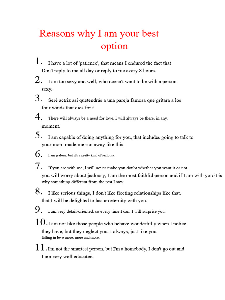 Reasons Why I Am Your Best Option | PDF