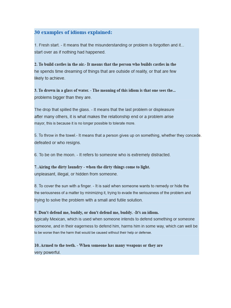 30 Common Idioms Explained | PDF