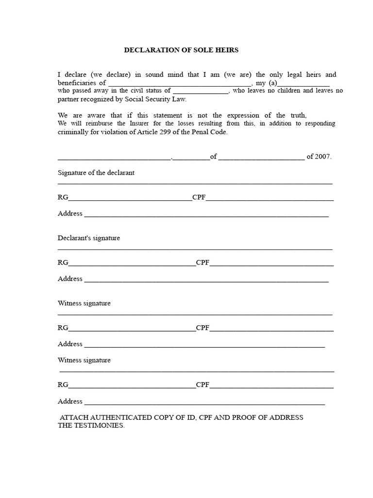 fill out the Declaration of Heirs | PDF