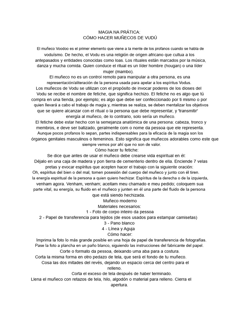 MAGIA EN LA PRÁCTICA - CÓMO HACER MUÑECOS DE VUDÚ | PDF