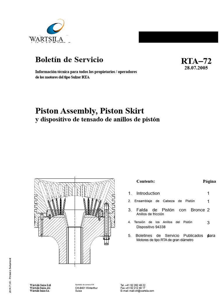 Conjunto de pistón, falda y anillo RTA-72 | PDF | Tornillo | Inyección ...
