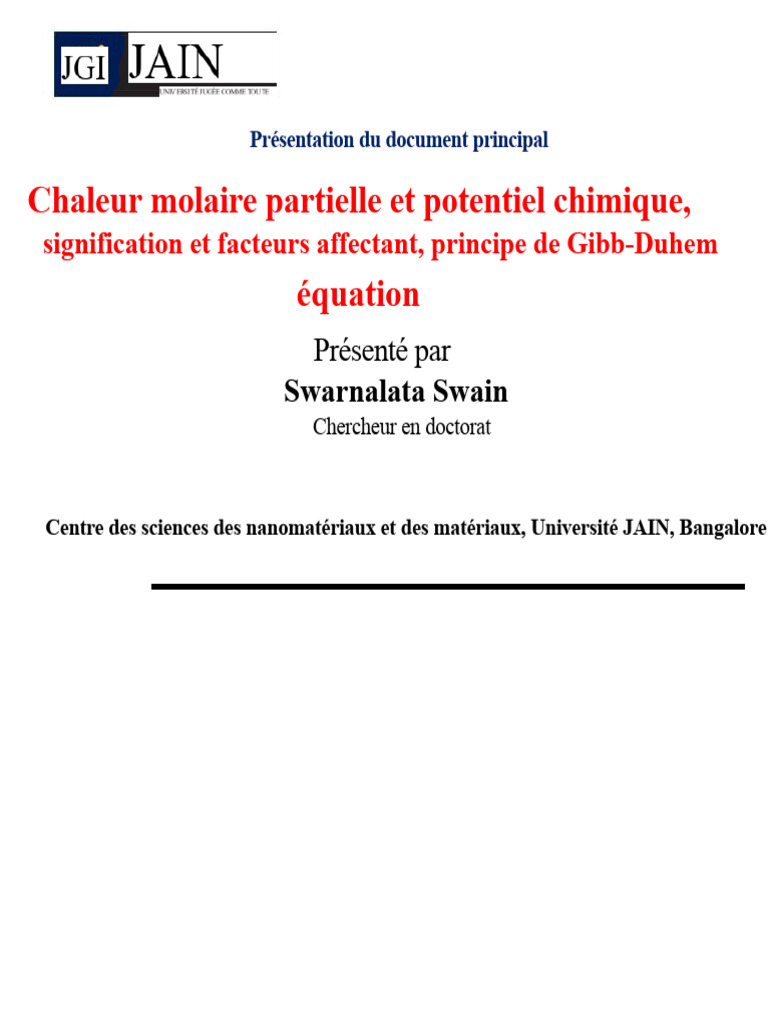 Chaleur Molaire et Potentiel Chimique | PDF | Enthalpie libre | Enthalpie