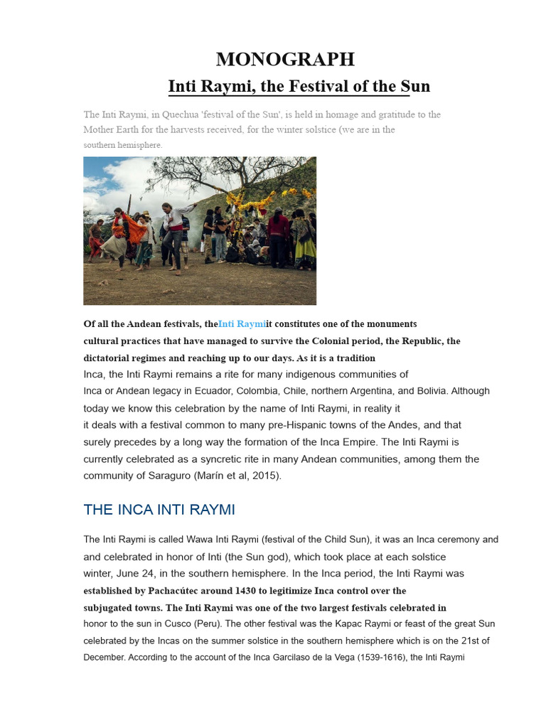 Monograph of INTI RAYMI 2020 | PDF | Inca Empire