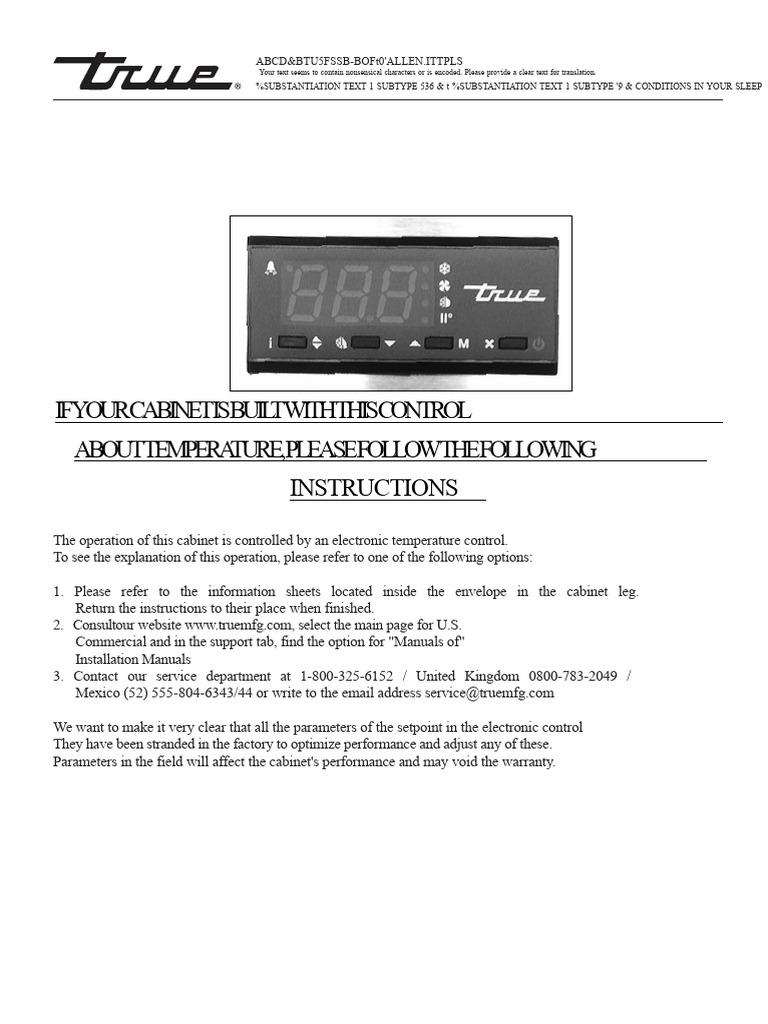 True Electronic Temp Control Universal Manual Pdf