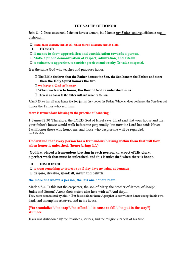 THE VALUE OF HONOR | PDF | Jesus | Religious Belief And Doctrine