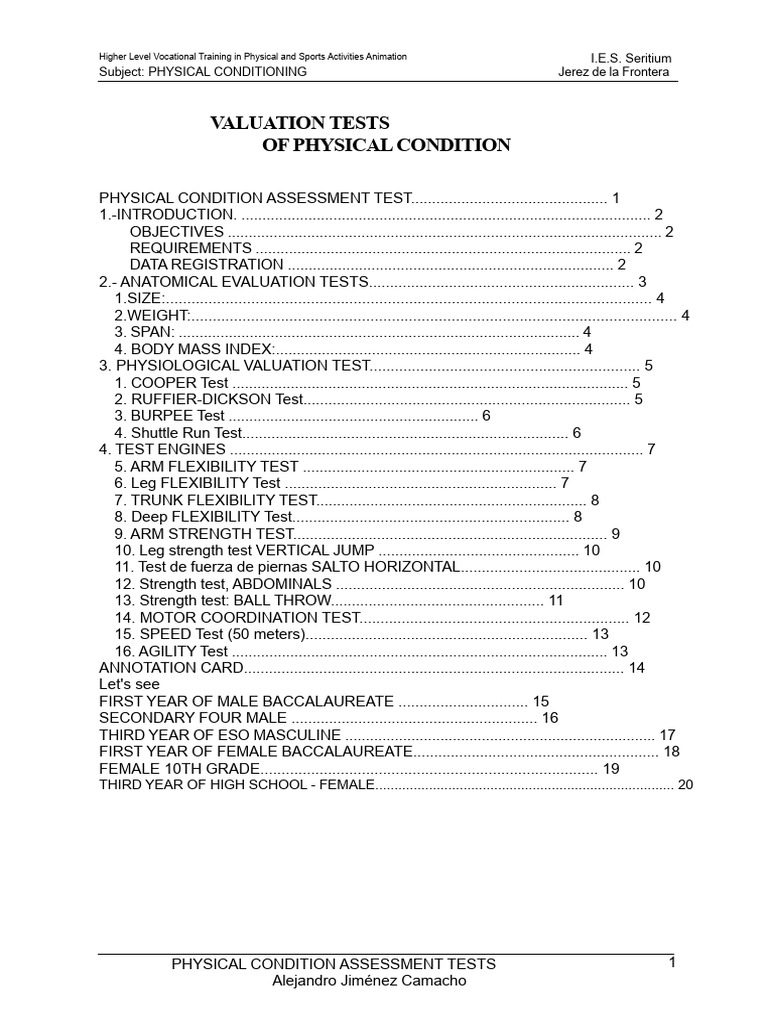 Physical Conditioning Assessment Tests | PDF | Body Mass Index