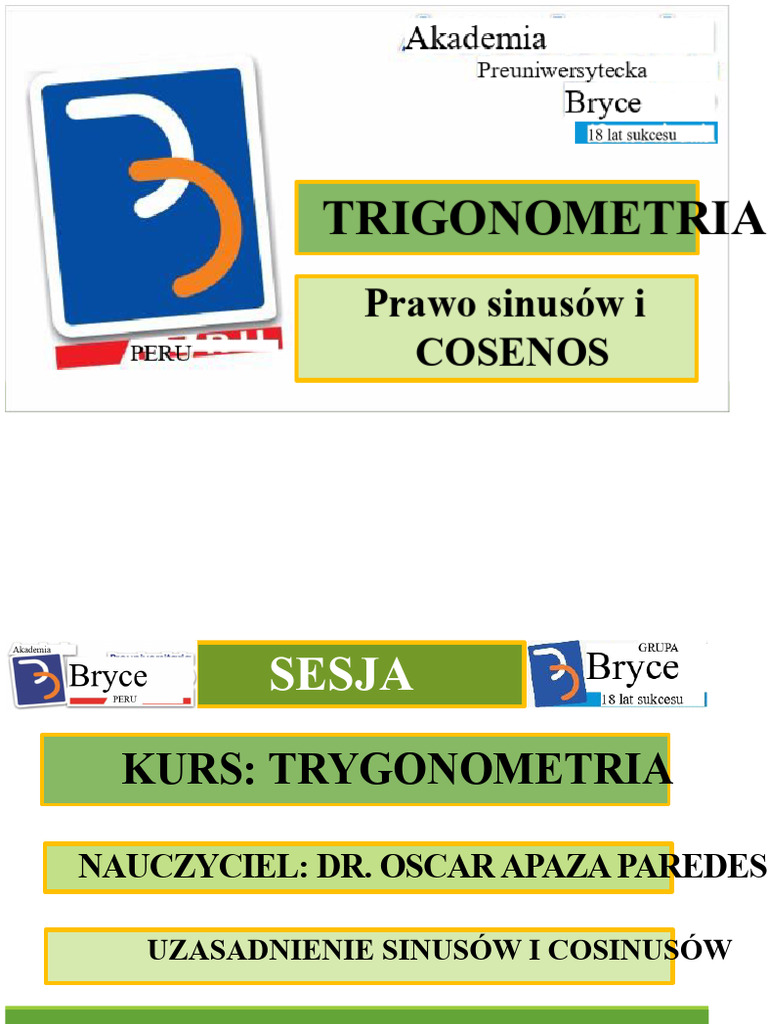 Sesja Prawa Sinusów I Cosinusów Do Wysłania | PDF