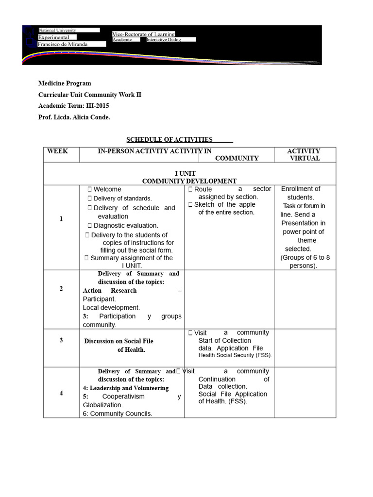 Community Work Activities Schedule II. 2015-2016 | PDF | Demography ...