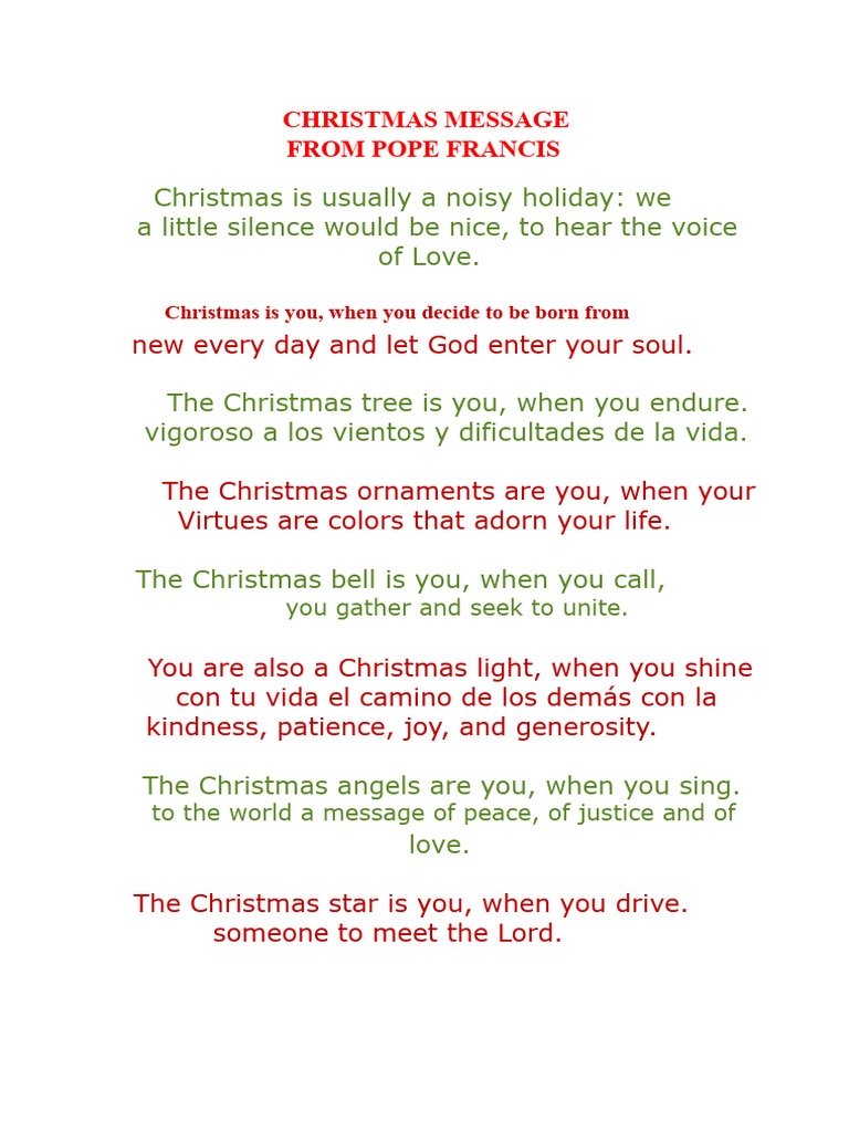 CHRISTMAS MESSAGE (Pope Francis) | PDF