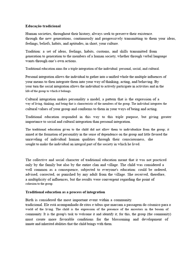 Traditional Education and Cultural Integration | PDF | Sex Education ...
