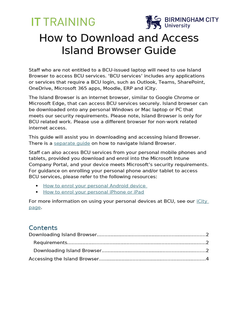 Downloading Island Browser for BCU Access | PDF | Graphical User ...