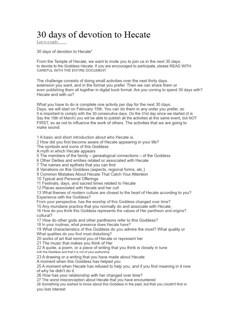 30-Day Hecate Devotion Challenge | PDF | Goddess | Religious Faiths
