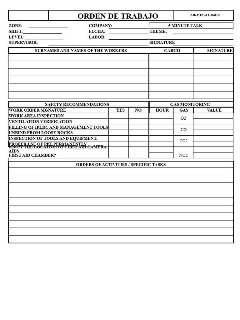 01 WORK ORDER FORMAT IN UNDERGROUND | PDF
