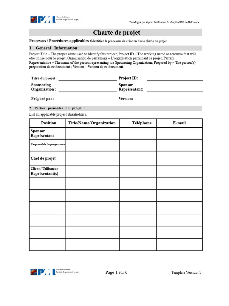 Charte de Projet PMI Baltimore | PDF | Business