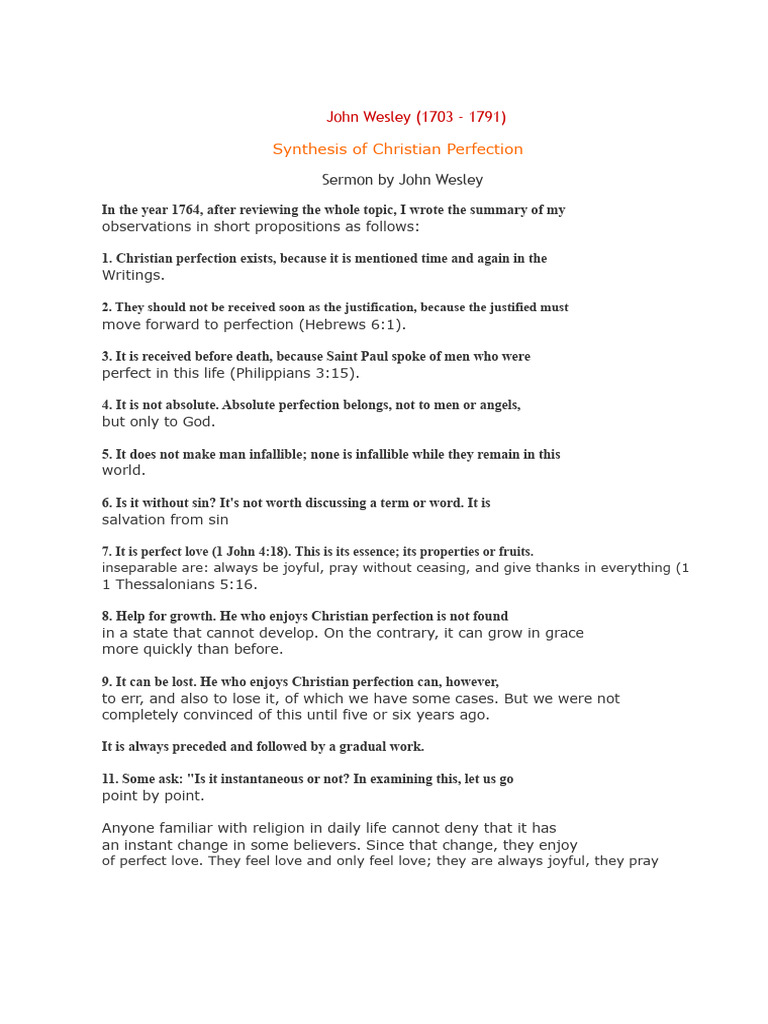 John Wesley's Christian Perfection Explained | PDF | Justification ...