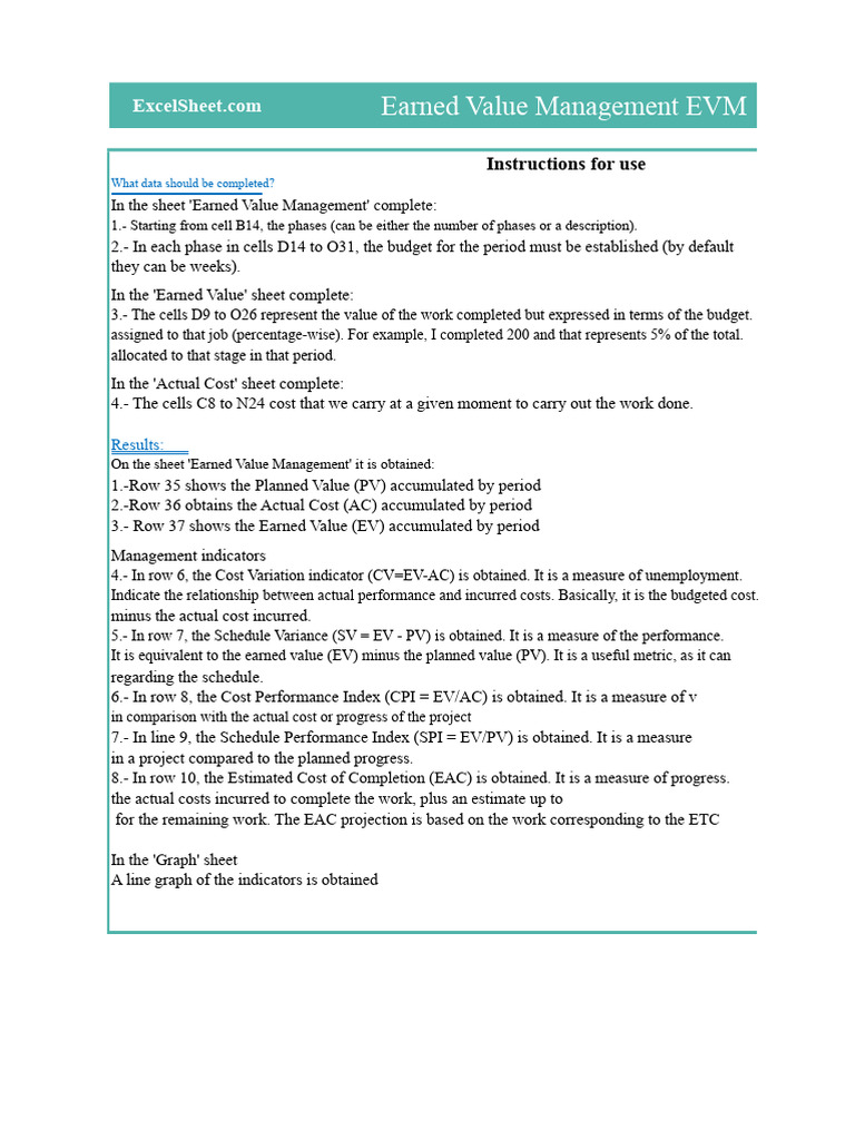 Earned Value Management Excel Guide | PDF | Analysis | Project Management