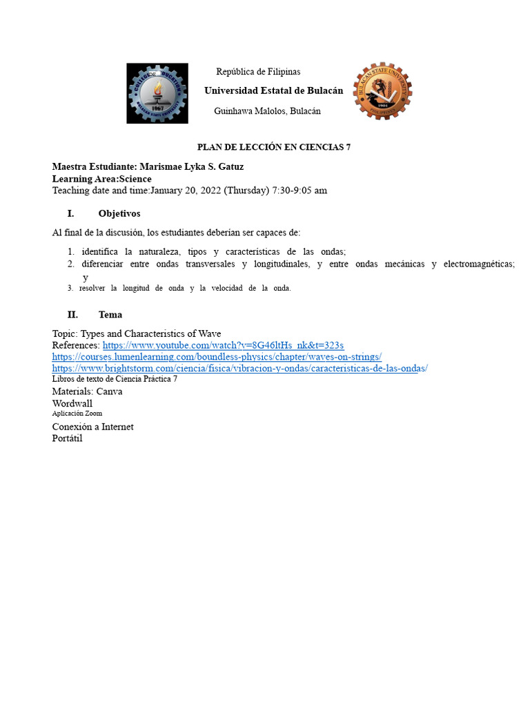 Plan de Lección Detallado Final Gatuz | PDF | Olas | Frecuencia