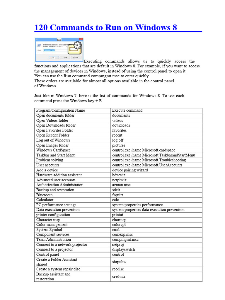 Commands to Run on Windows 8 | PDF | Microsoft Windows | Windows 8