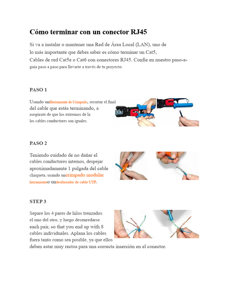 Cómo terminar un conector RJ45 correctamente | PDF | Electrónica ...