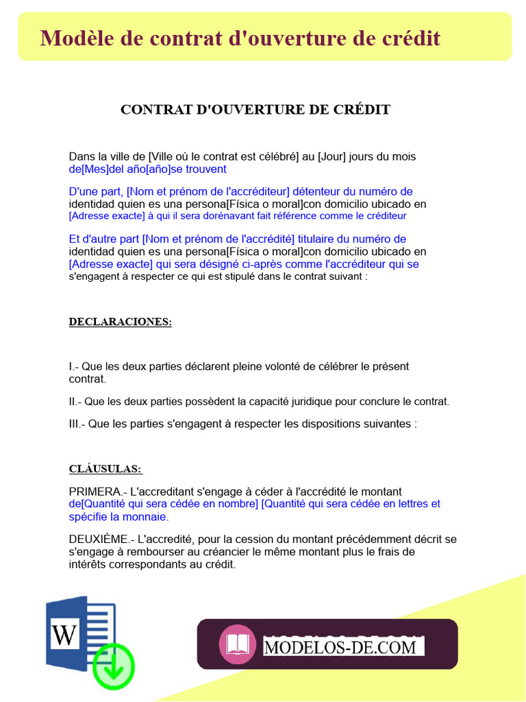Modèle de contrat de crédit simplifié | PDF | Crédit | Finance et ...