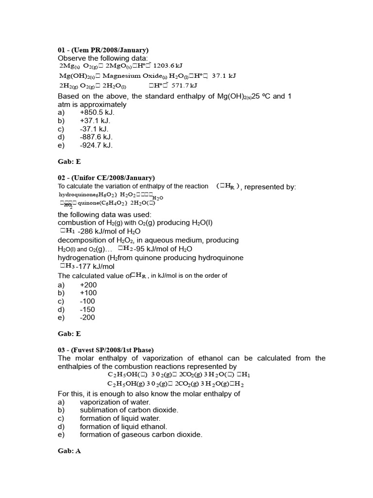 Thermochemistry - Hess's Law - 58 questions | PDF | Chemical Reactions ...