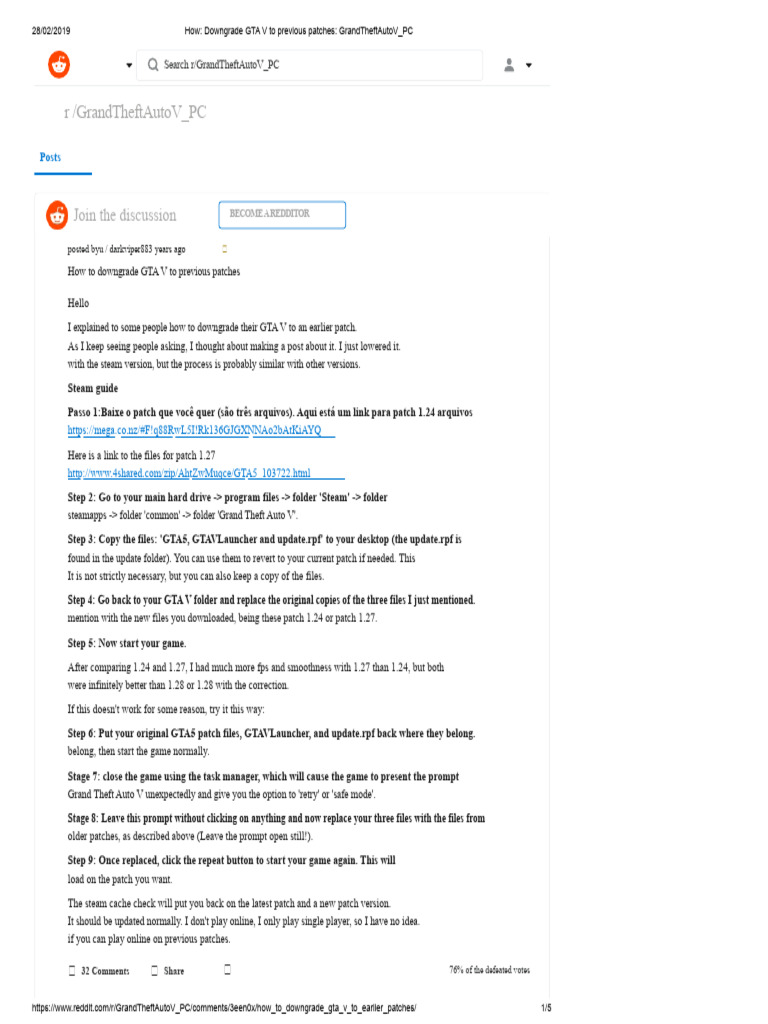 How to Downgrade GTA V to Previous Patches _ GrandTheftAutoV_PC | PDF ...