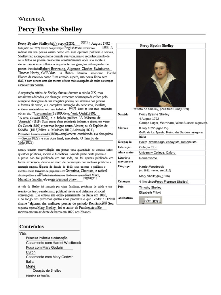 Vida e Obras de Percy Bysshe Shelley | PDF | Percy Bysshe Shelley ...