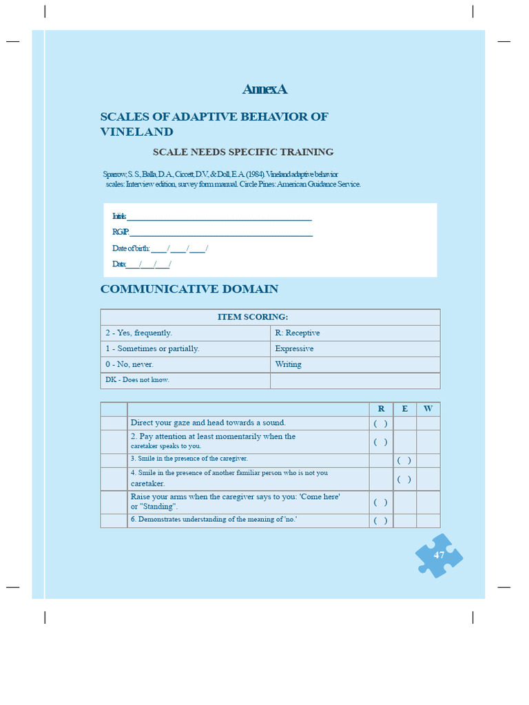 Vineland Adaptive Behavior Scale Guide | PDF | Word | Noun