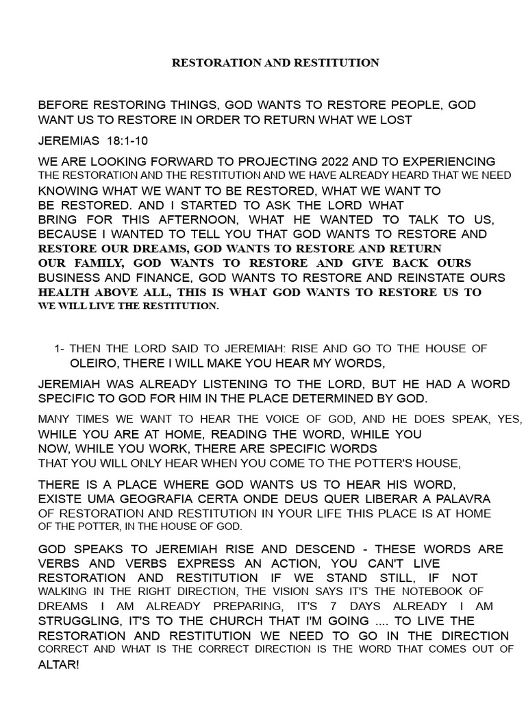 Restoration and Restitution | PDF | Jeremiah