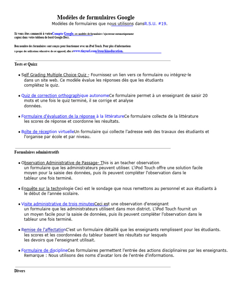 Modèles de formulaires Google éducatifs | PDF | Feuille de calcul ...