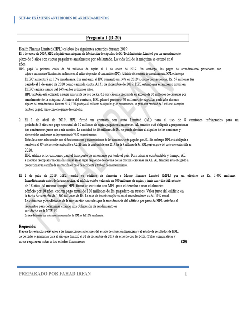 Exámenes Anteriores de Aafr Ifrs 16 Icap Con Solución | PDF | normas ...