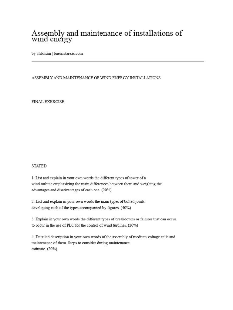 Assembly and Maintenance of Wind Energy Installations - Job 1 | PDF ...