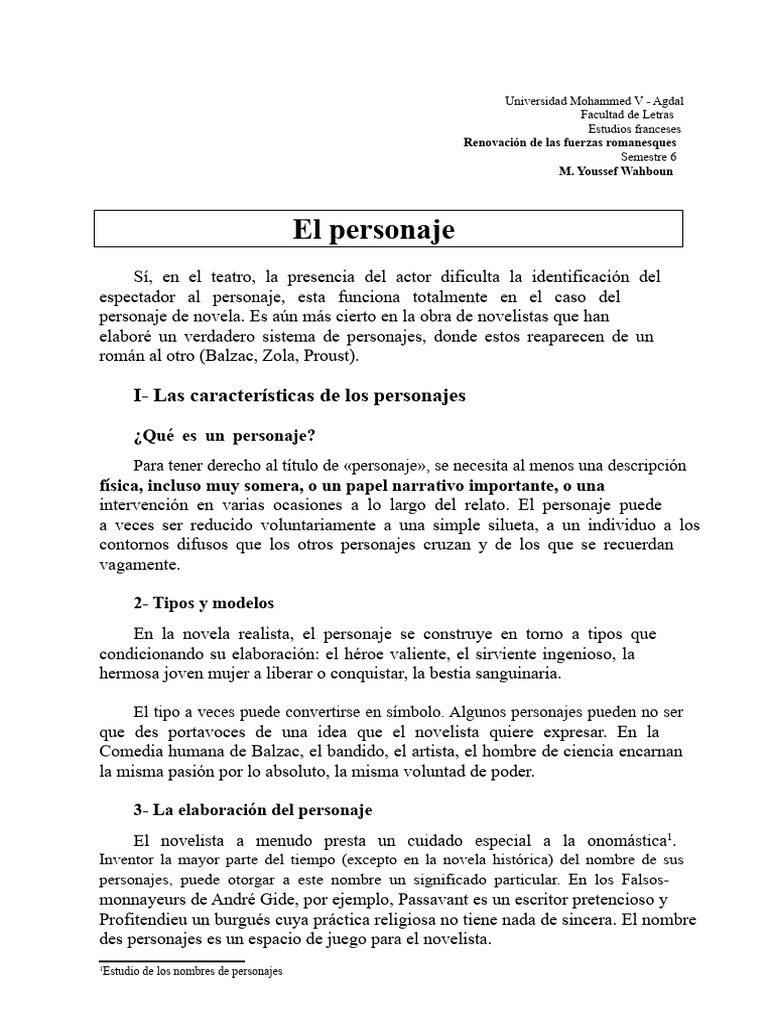 Características y Tipos de Personajes en Novela | PDF | Novelas | Héroe