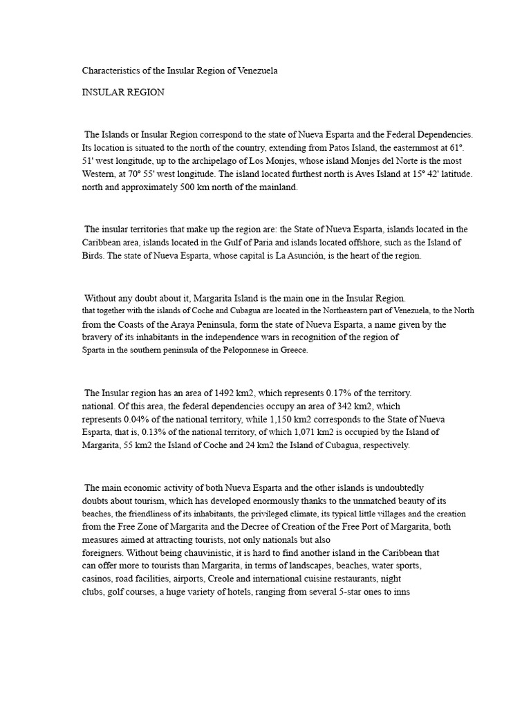 Characteristics of the Insular Region of Venezuela.docx | PDF ...