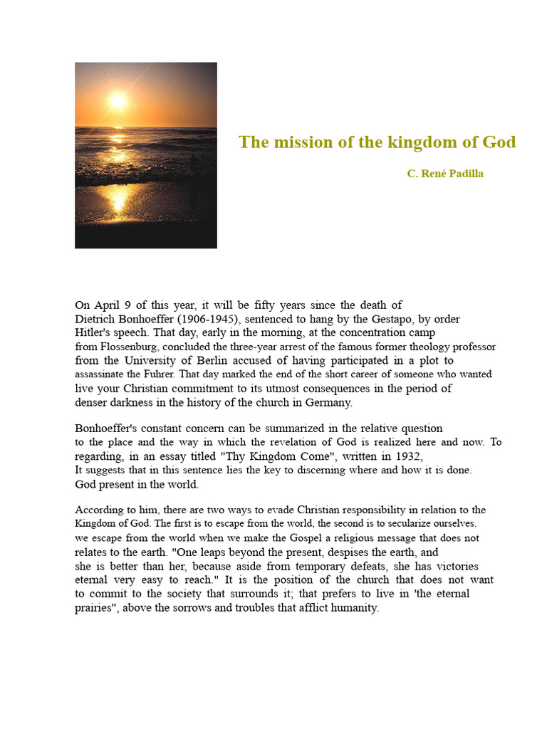 The Mission of the Kingdom of God (René Padilla) | PDF | Miracle | God