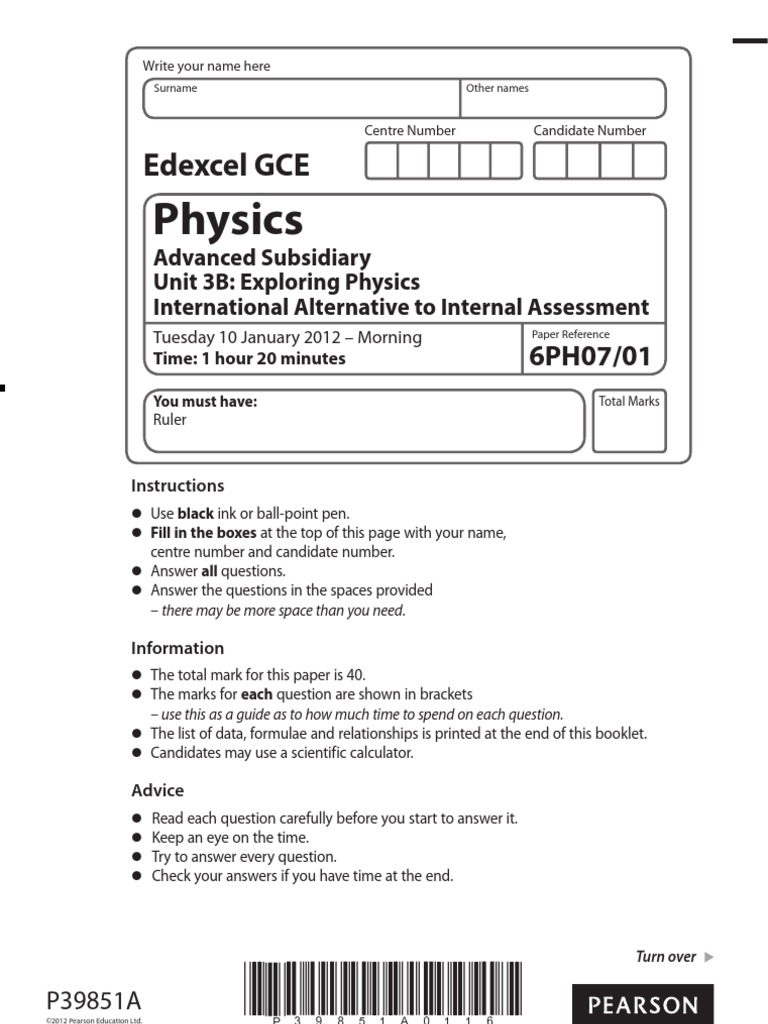 6PH07 (Exploring Physics) - January 2012 Question Paper | PDF | Electronvolt | Force