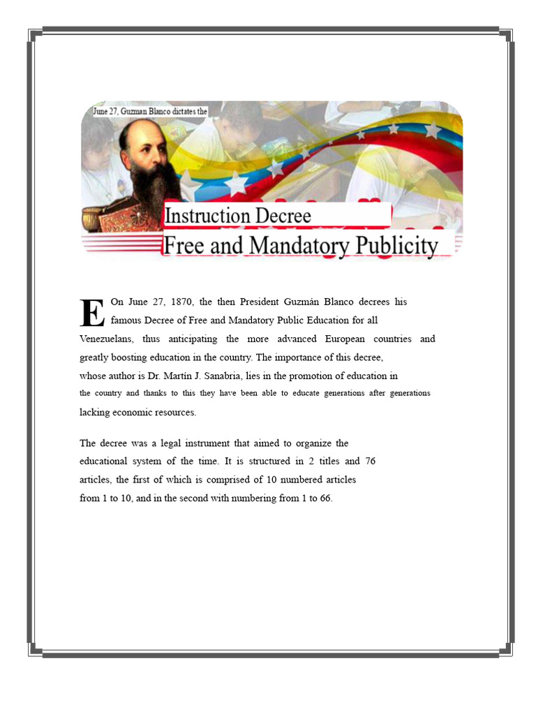Decree of Free and Mandatory Public Instruction 1870 | PDF | Decree ...