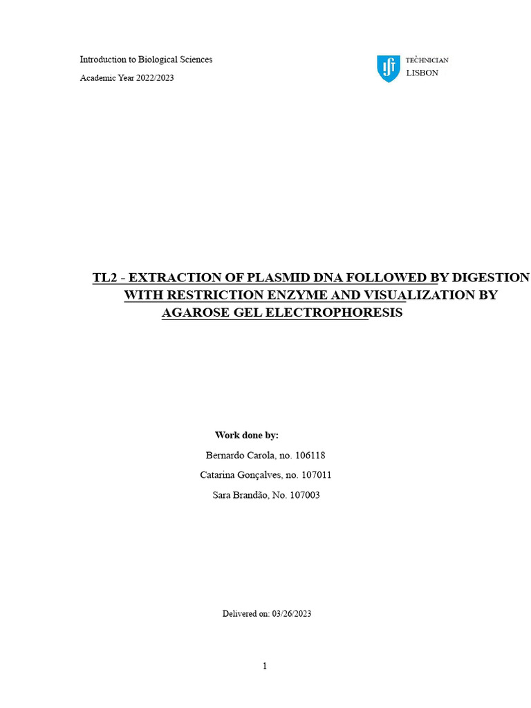 Plasmid Dna Extraction Followed by Restriction Enzyme Digestion and ...