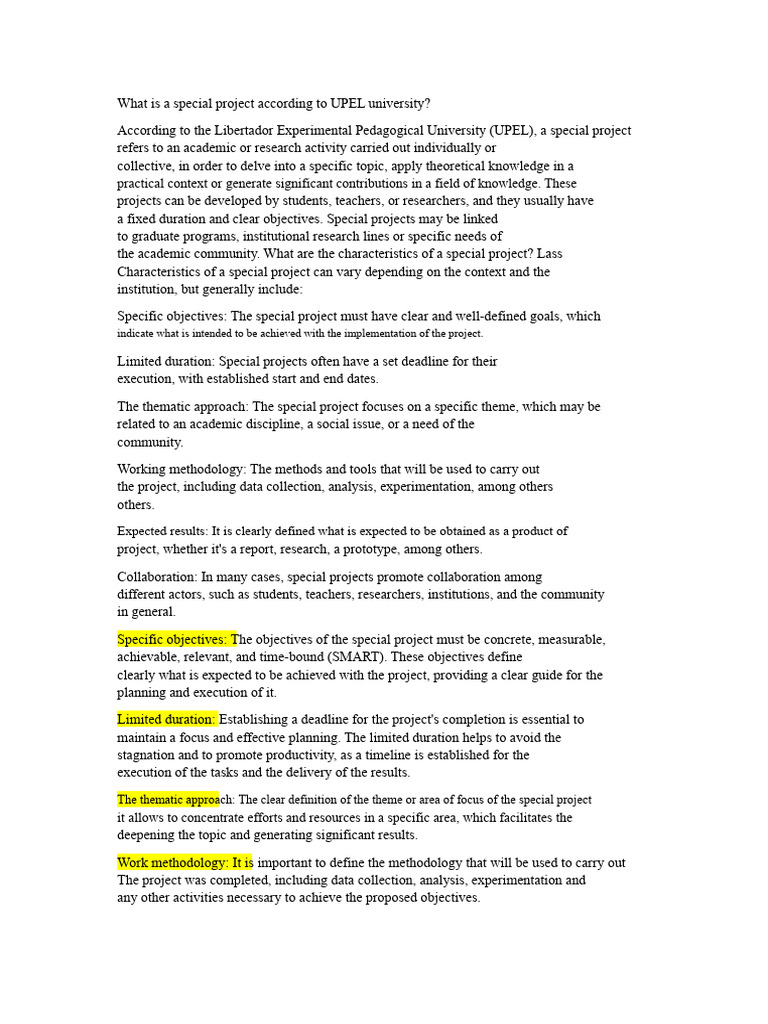 Seminar for Special Projects (Characteristics) | PDF | Methodology ...