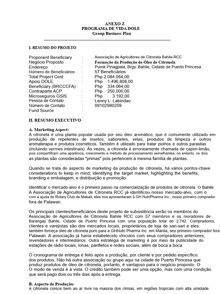 Produção e Comercialização de Óleo de Citronela | PDF | Qualidade ...